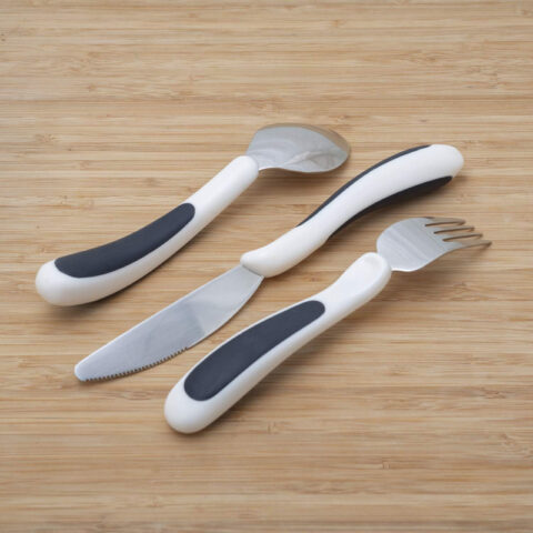 Kura Care Adult Cutlery Set, Easy Grip Set, Black & White